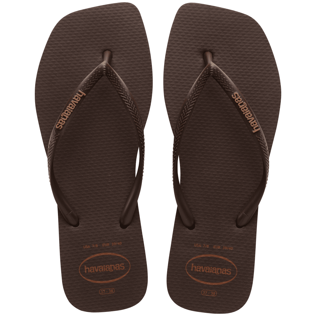 Women's Slim Square Logo Pop Up Flip Flops Dark Brown | Havaianas