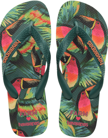 Women's FARM Rio Pink Toucan Top Flip Flops Pantanal Green | Havaianas