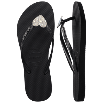 Kids' Crystal Charm Slim Flip Flop Black | Havaianas
